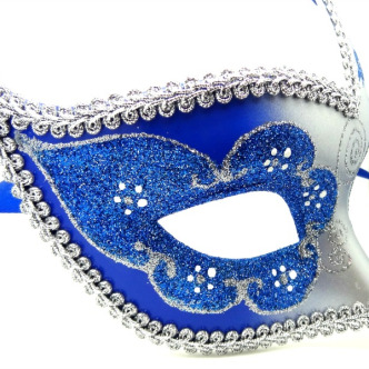 Vibrant Blue and Silver Swan Detailed Masquerade Mask