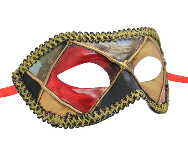 Multicoloured (Red Black Beige Yellow Gray) Venetian Mask
